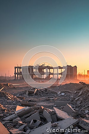 Construction Debris And Rubble With Demolished Building In Background ...