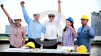 Construction Engineer Teamwork Safety Suit Trust Team Holding White ...