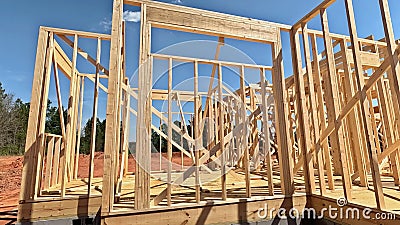 Construction Frame House of Wooden Beam Framework on Stick New Build ...
