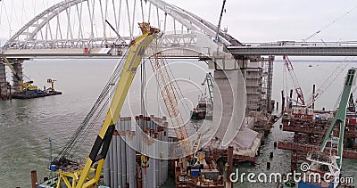 Construction of the Crimea Bridge on March 22, 2018 Stock Video - Video ...