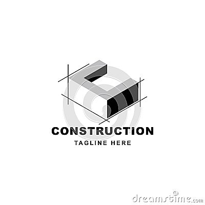 Construction Logo Design With Letter C Shape Icon. Vector Illustration ...