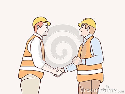 Construction Man Workers And Businessman Teamwork Shake Hands Cooperate ...