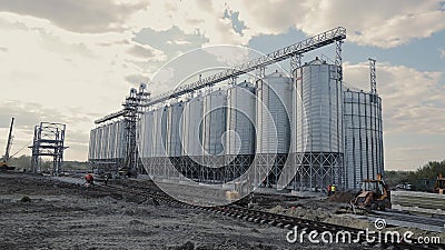 Construction of New Modern Elevators for Agriculture. Stock Footage ...