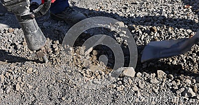 Construction Road Workers Using Jackhammer Digging the Concrete Surface ...