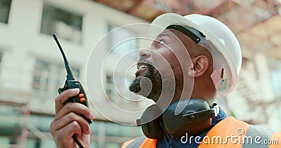 Construction Site, Black Man and Building Manager with Radio for ...