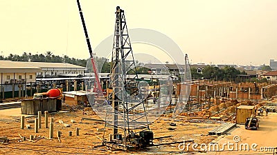 Construction Site, Derrick Crane Stock Footage - Video of moving ...