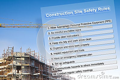 Construction Site Safety Rules Concept With Buildings And Tower Crane ...
