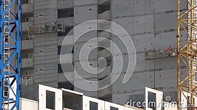 Construction Skyscraper Building with Workers and Cranes. Stock Video ...