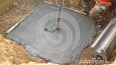 Construction Worker Plastering Around Center Pile Foundation,before Use ...