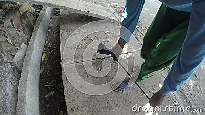 Construction Worker Pouring Hot Melted Asphalt between Road Junction ...