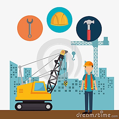 Construction Worker With Under Construction Icons Vector Illustration ...