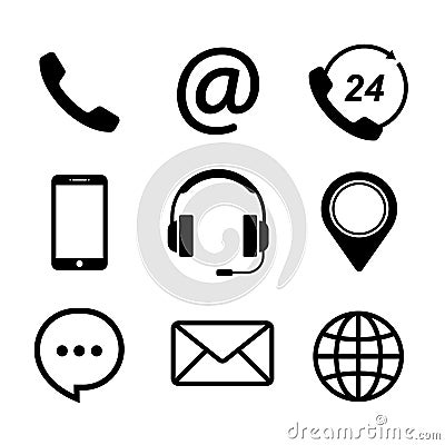 Contact Info Icon Set with Address Pin, Phone, Fax, Cell Phone, Worker ...