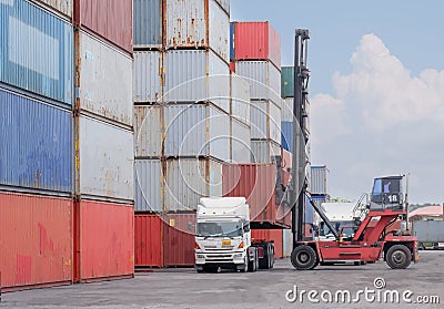 Container Handlers Loading Containers Into Trucks Stock Photography ...