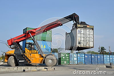 Container Loading And Unloading Activities At Tanjung Priok Harbor ...