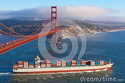 Container Ship Under Golden Gate Bridge Stock Image - Image: 18075561