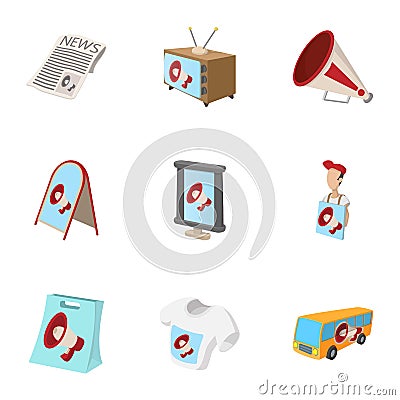 Contextual Advertising Icons Set, Cartoon Style Vector Illustration ...