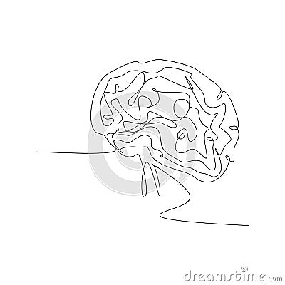 Continuous Line Drawing Of Brain. Isolated Sketch Drawing Of Brain Line ...