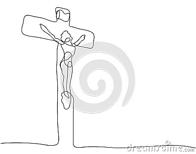 Continuous Line Drawing Of Christian Jesus Cross Vector Illustration ...
