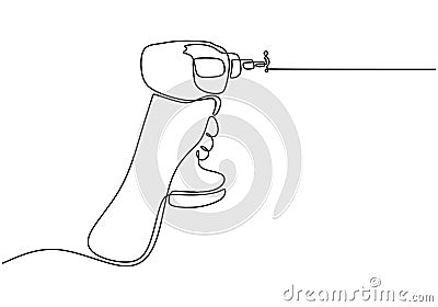 Continuous Line Drawing Of A Hand Gripping A Drill. Symbolizing Power ...