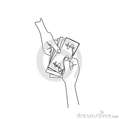 Continuous Line Drawing Of Hands Giving Money. Financial Line Art With ...