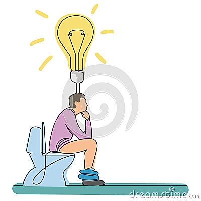 Continuous Line Drawing Of Man Sitting On Toilet Seat Thinking About ...