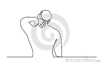 Continuous Line Drawing Of Man Suffering From Neck Pain Cartoon Vector ...