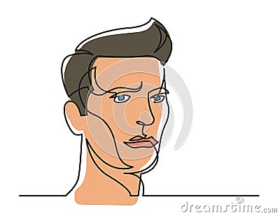 Continuous Line Drawing Of Serious Man Portrait On White Background ...