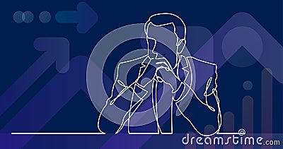 Continuous Line Drawing Of Seriously Thinking Man Vector Illustration ...