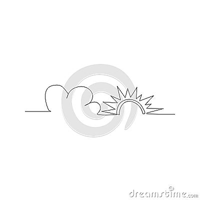 Continuous Line Drawing Of Sun And Cloud. Isolated Sketch Drawing Of ...