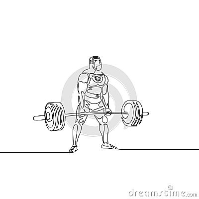 Continuous One Line Drawing Athlete Perform Deadlift. Powerlifting ...