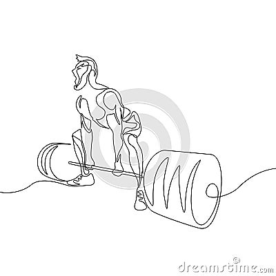 Continuous One Line Drawing Bodybuilder Perform Deadlift. Powerlifting ...