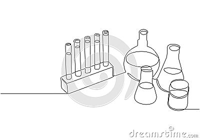 Continuous One Line Drawing Of Chemistry Laboratory Equipment. Test ...