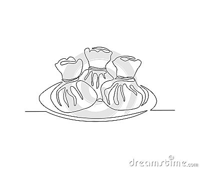 Continuous One Line Drawing Of Dim Sum Or Shumay. Dimsum Or Shumai ...