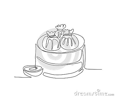 Continuous One Line Drawing Of Dim Sum Or Shumay. Dimsum Or Shumai ...