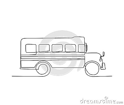 Continuous One Line Drawing Of Old School Bus. Vintage School Bus Line ...
