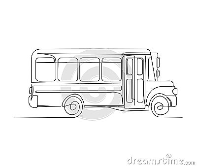 Continuous One Line Drawing Of Old School Bus. Vintage School Bus Line ...