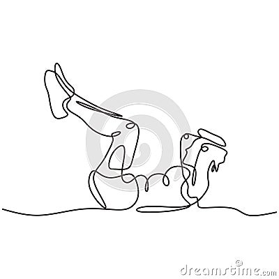 Continuous One Line Drawing Of Person Doing Sit Up. Man Training And ...