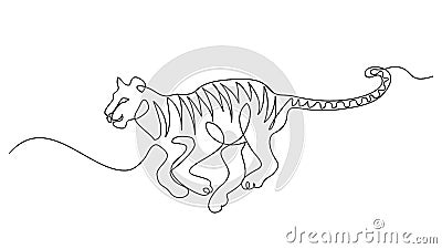 Continuous One Line Drawing. Tiger Jumping Symbol. Vector Illustration ...
