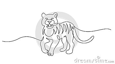Continuous One Line Drawing. Tiger Walking Symbol. Cartoon Vector ...
