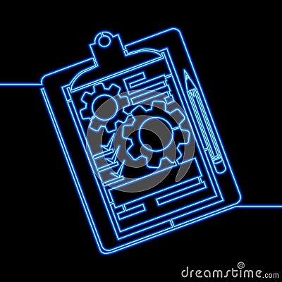 Continuous Line Drawing Technical Check List Clipboard Neon Cartoon ...