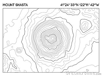 Detailed Contour Map Of Mount Shasta With Elevation Lines And Precise ...