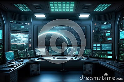 Control Room With Screens And Computers, Interior Of Command Center ...