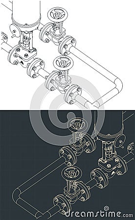 Control Valves With Bypass Isometric Blueprints Vector Illustration ...