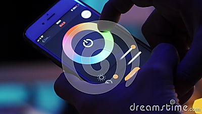 Controlling Smart Lighting with a Mobile Smart Phone Stock Footage ...