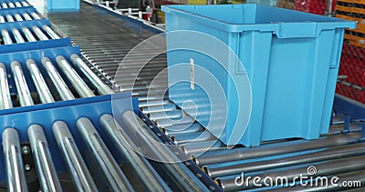 Conveyor rollers totes stock video. Video of europe - 269216267