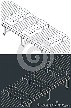 Conveyor For Warehouses Isometric Drawings Cartoon Vector ...
