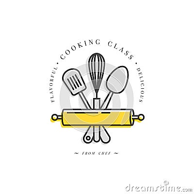 Cooking Class Linear Design Elements, Kitchen Emblems, Symbols, Icons ...