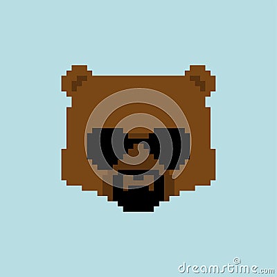 Cool Bear Pixel Art. Grizzly Face 8 Bit. Beast Head Pixelate Vector ...