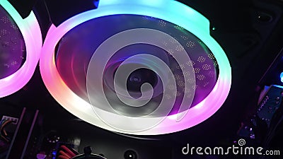 Cooling Fans Illuminated By LEDs Inside Personal Computer Stock Footage ...