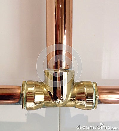 Copper Pipe T Joint Fitting Stock Photo - Image: 57548555